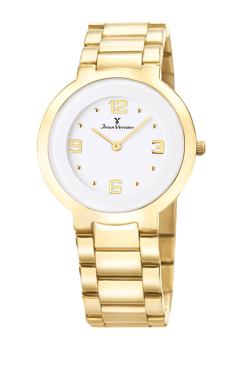 Relógio Feminino Jean Vernier JV01121 Aço dourado branco Slim